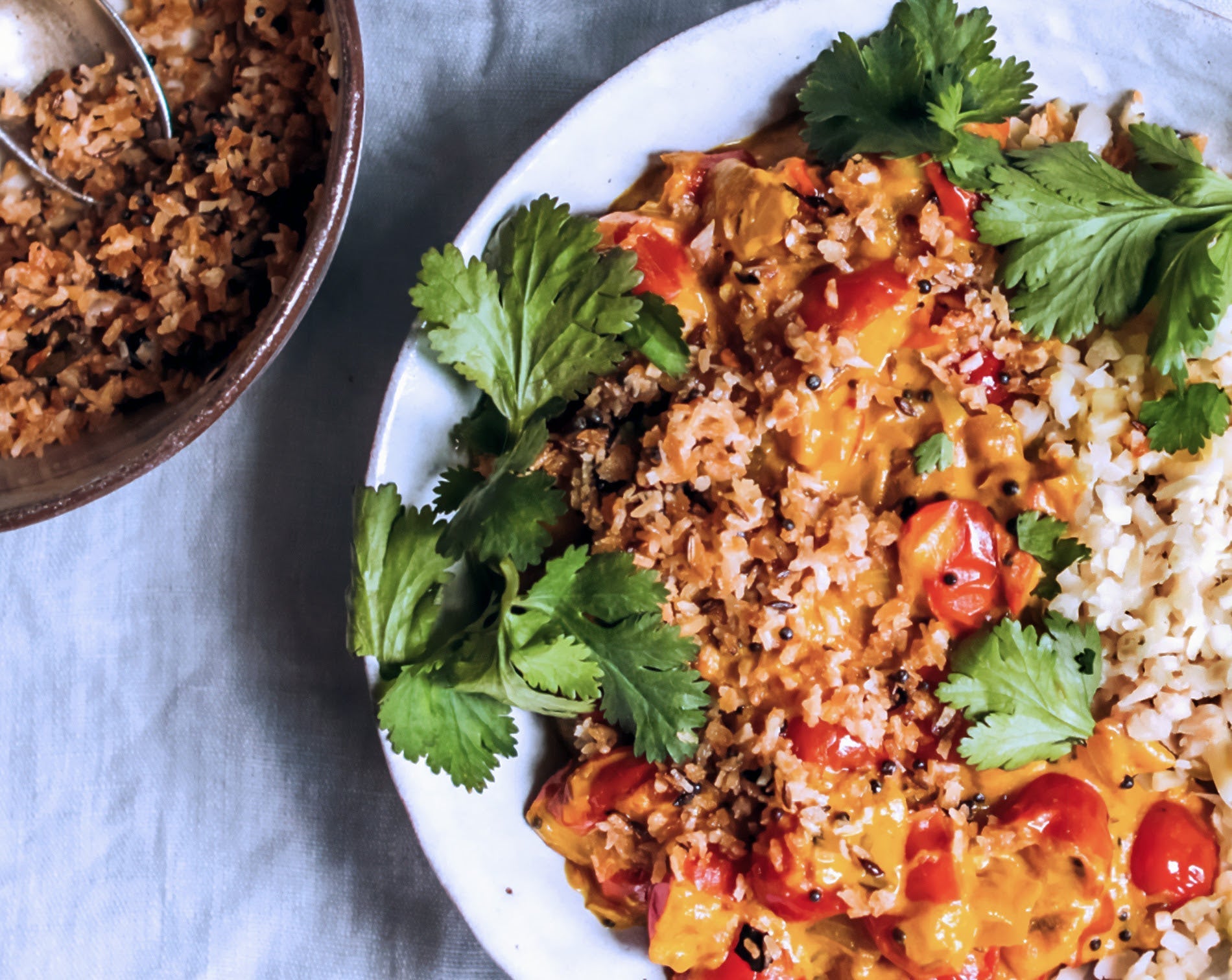 Vegetarian Tomato Curry with Coconut Chutney & Cauli Rice – Fullgreen UK